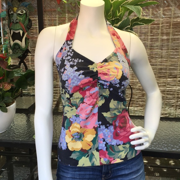 n/a | Tops | Vintage Boho Flowered Lycra Halter Top | Poshmark